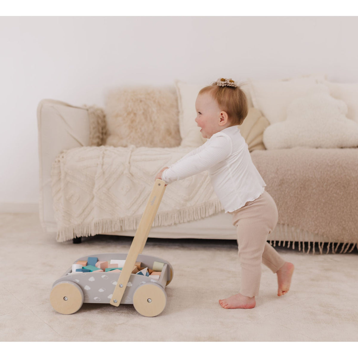 Bubble Wooden Baby Push Cart & Walker with 45 Building Blocks – Bloom ...